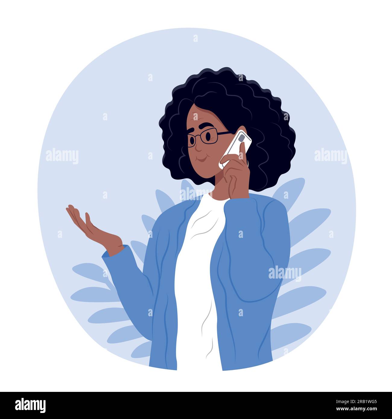 Senior African American Woman Holding Mobile Phone Vector Illustration