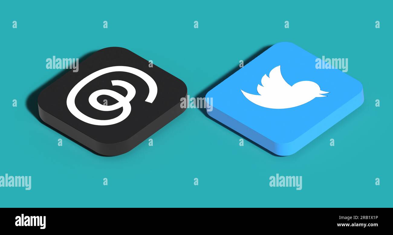 Casablanca, Morocco, 6 July 2023 , Threads app logo and Twitter logo ...