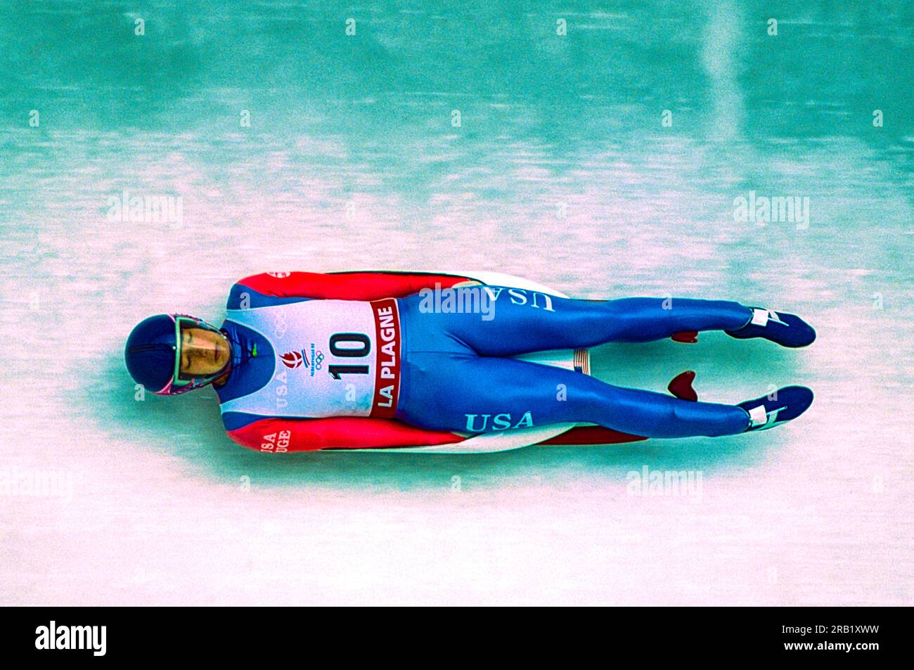 Cammy Myler (USA) during Women's singles luge competition at the 1992 ...