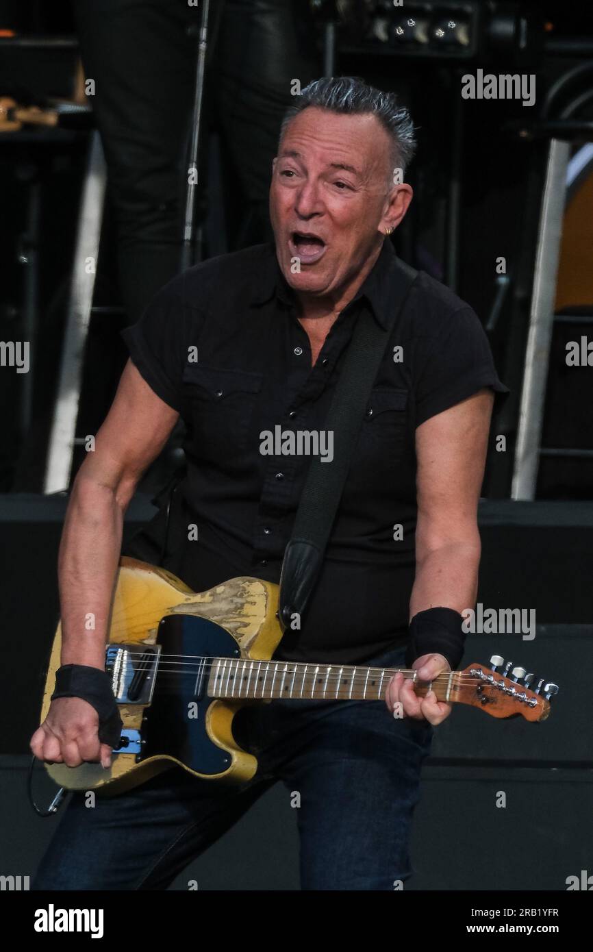 London, UK. 6th July, 2023. Bruce Springsteen photographed performing during BST Hyde Park at ...