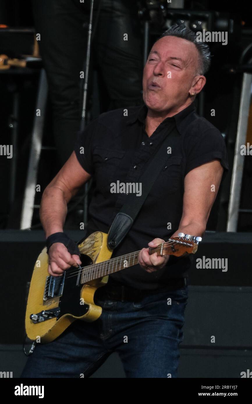 London, UK. 6th July, 2023. Bruce Springsteen photographed performing during BST Hyde Park at ...