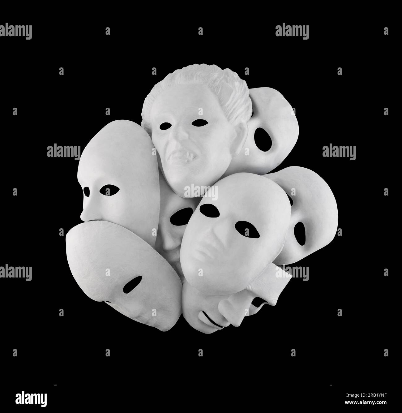 Group of white creepy masks isolated on black background with clipping ...