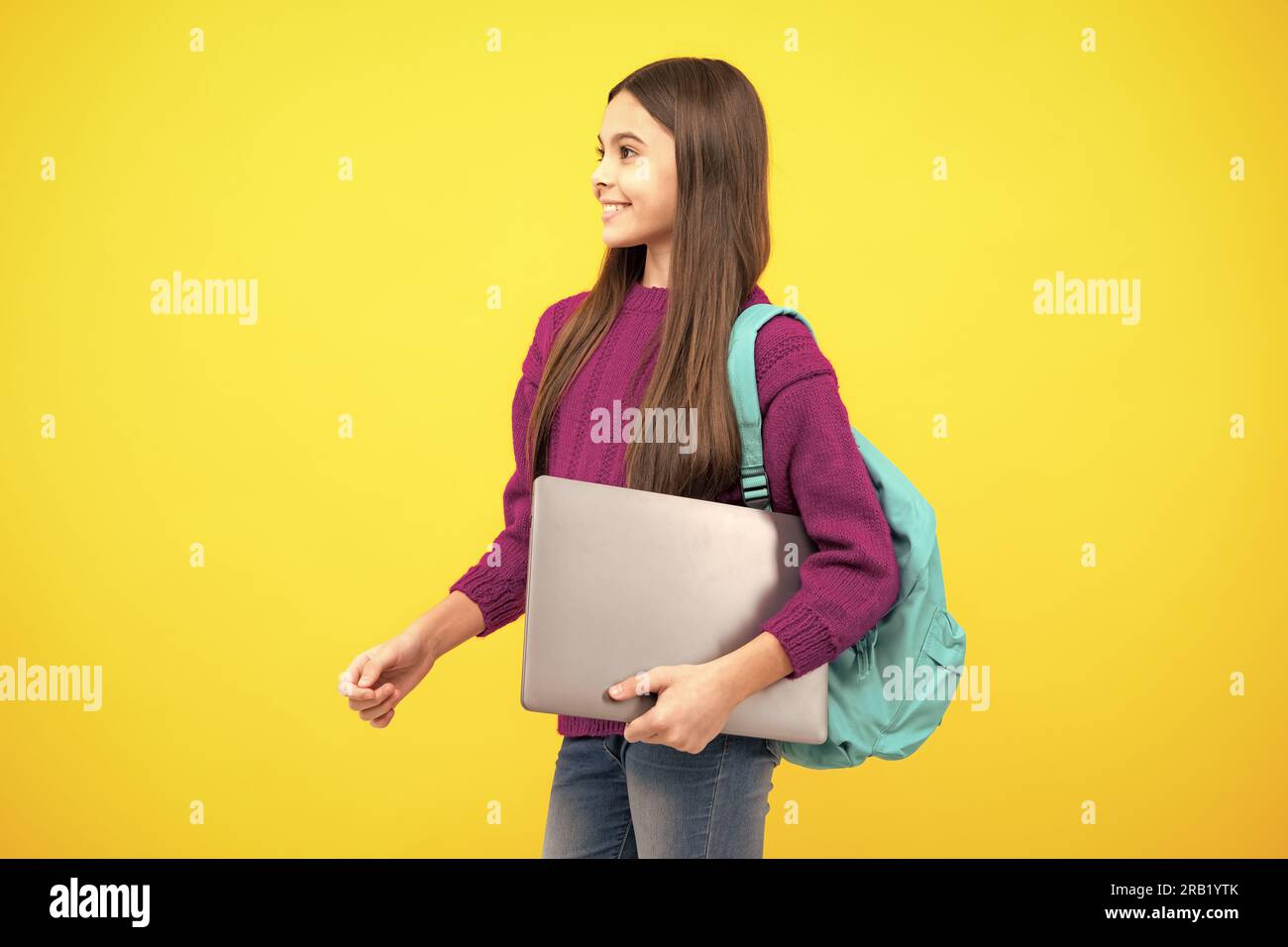 Back to school, Teenager school girl with laptop computer Stock Photo ...