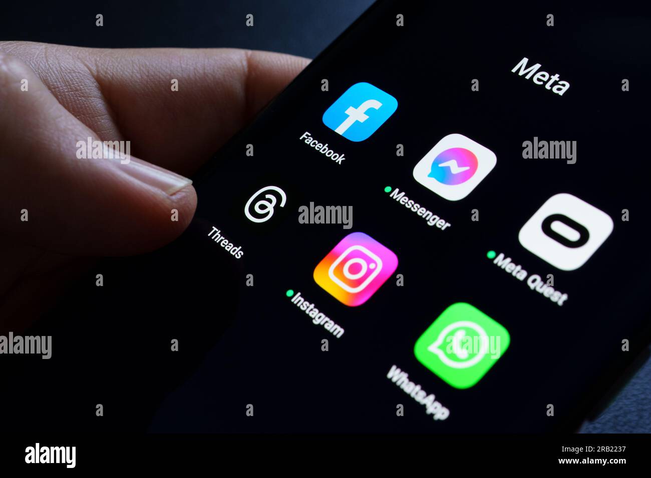 All Meta Platforms apps on the screen of smartphone Facebook, Instagram ...