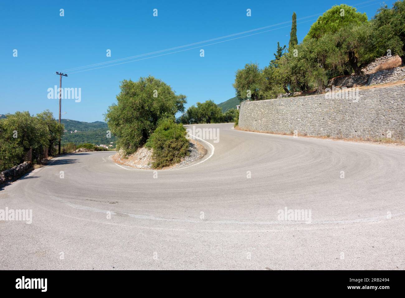Amazing road climbing to Spartilas village, Corfu, Greece Stock Photo ...