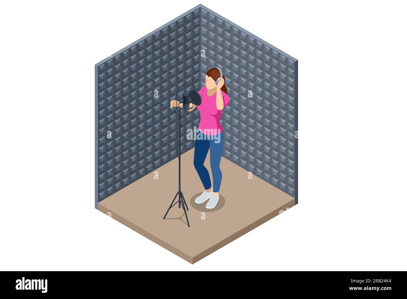 Isometric Music Recording Studio. Studio microphone. Soundproof wall in ...