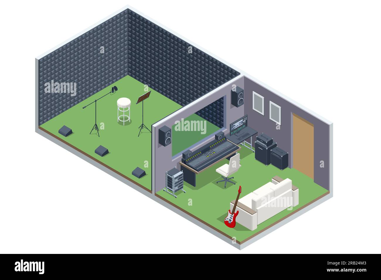 Isometric Music Recording Studio. Studio microphone. Soundproof wall in ...