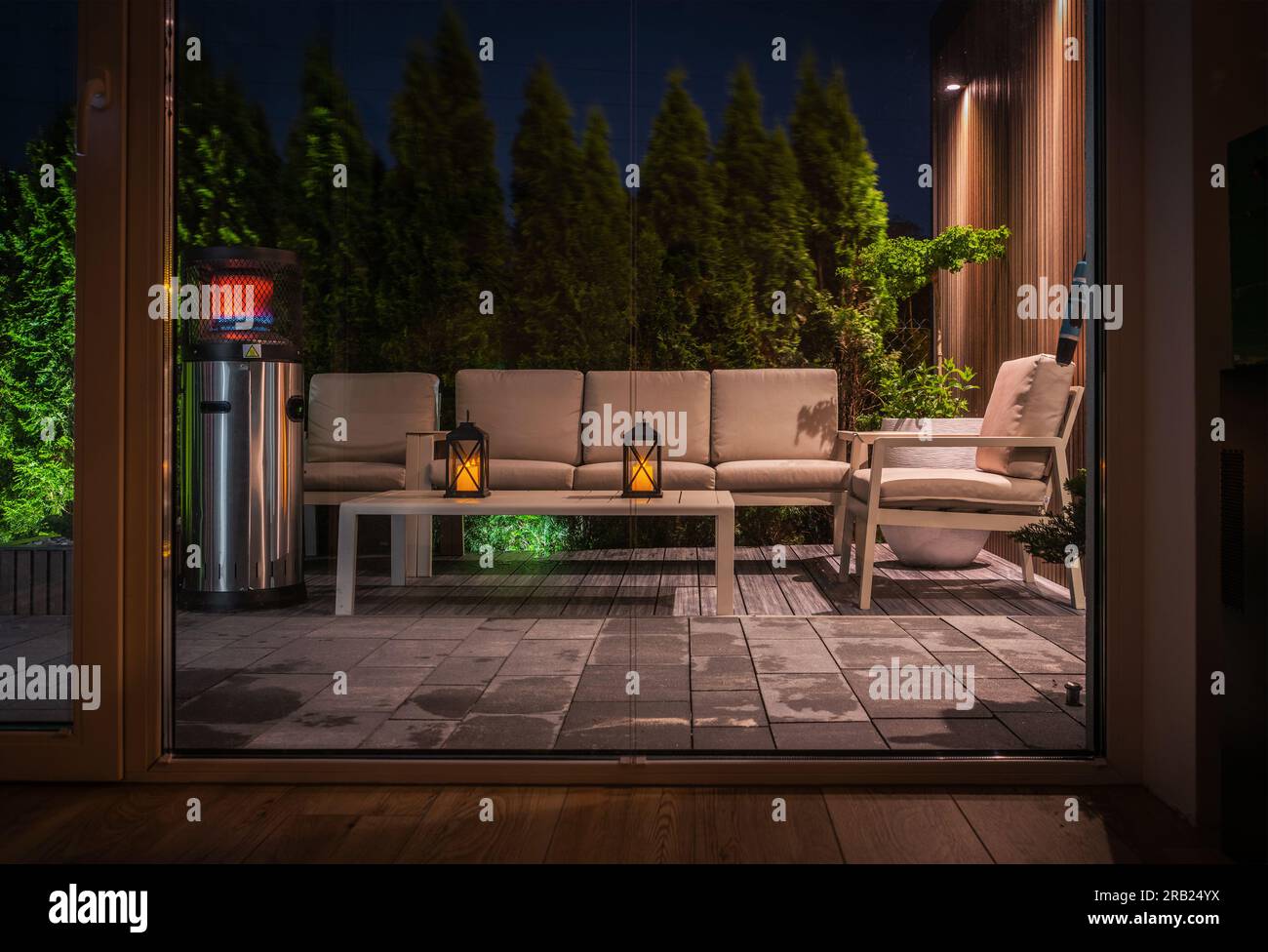 Cozy Modern Backyard with Resting Area at Evening Time. View From ...