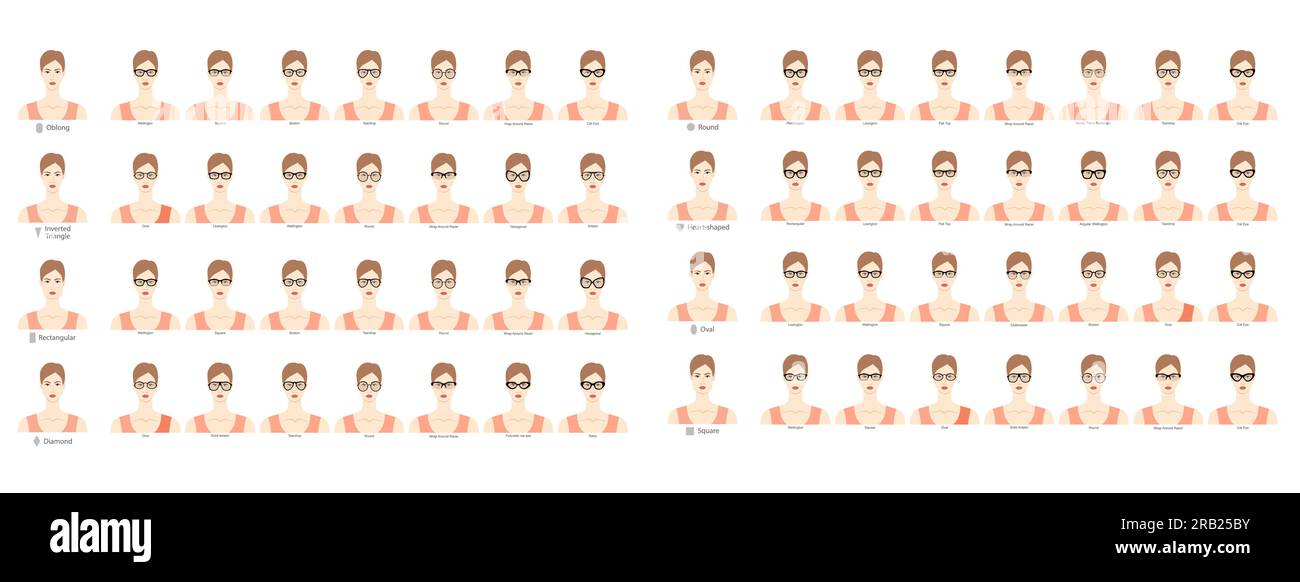 Set of types of glasses for Women eight type faces fashion accessory ...