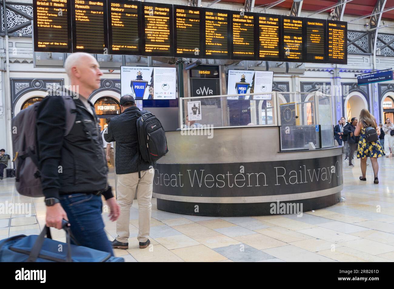 London UK. 5th July. Commuters and travellers were checking their train ...