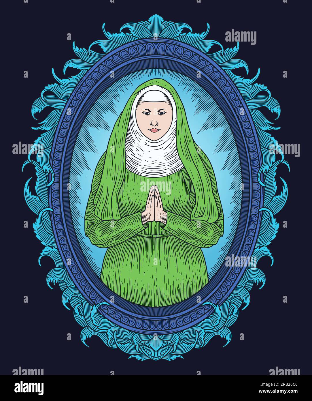 ramadan muslim woman in antique round vintage frame with engraving ...