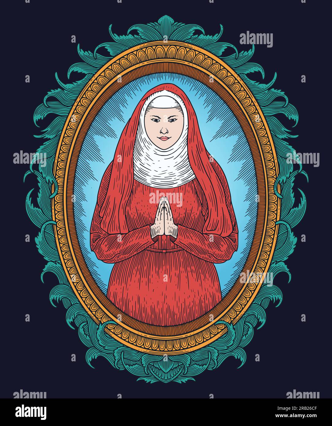 ramadan muslim woman in antique round vintage frame with engraving ...