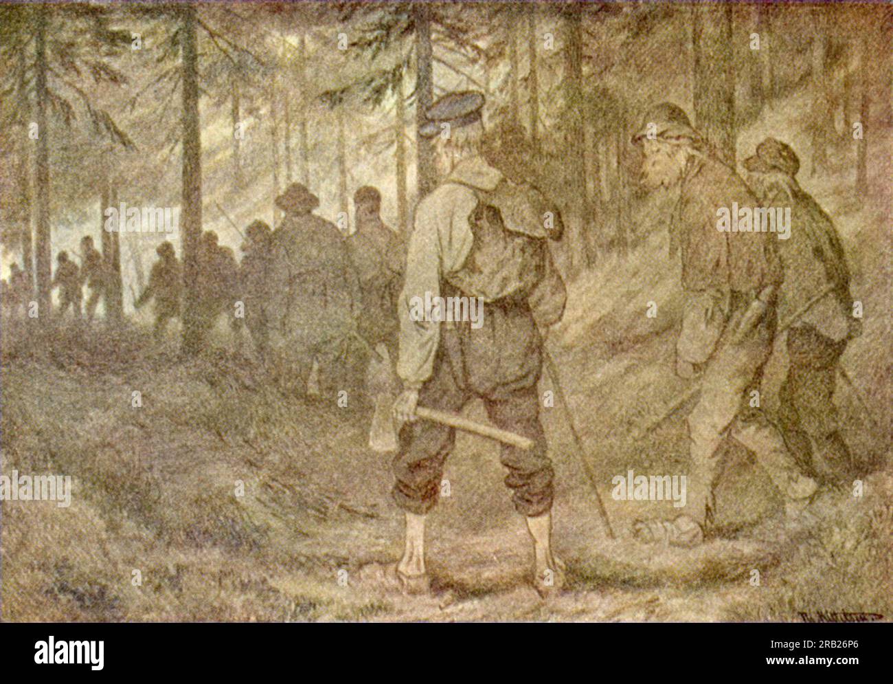 Twelve men in the forest 1900 by Theodor Severin Kittelsen Stock Photo ...