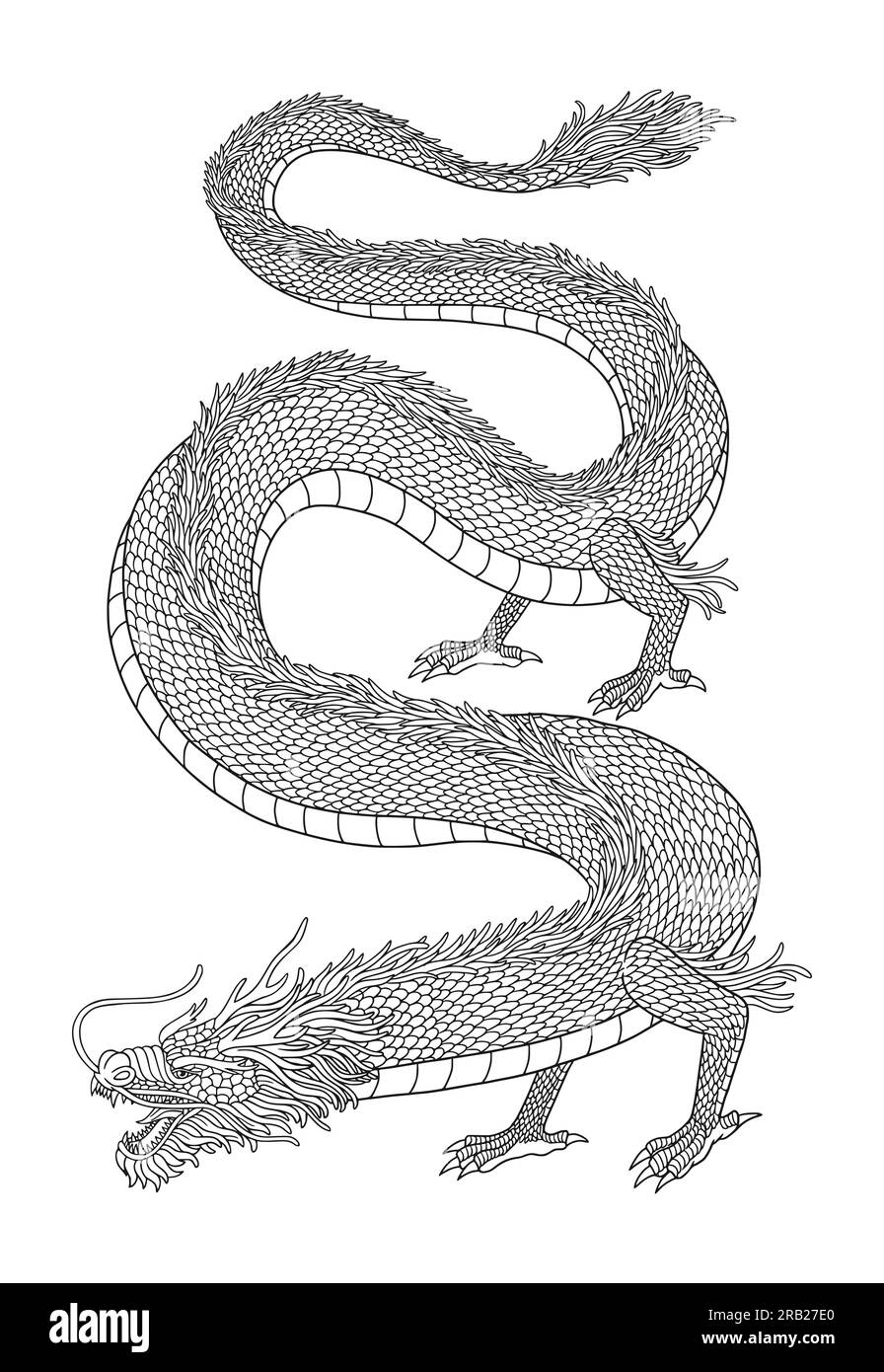 Line art of japanese dragon isolated on white background. vector ...