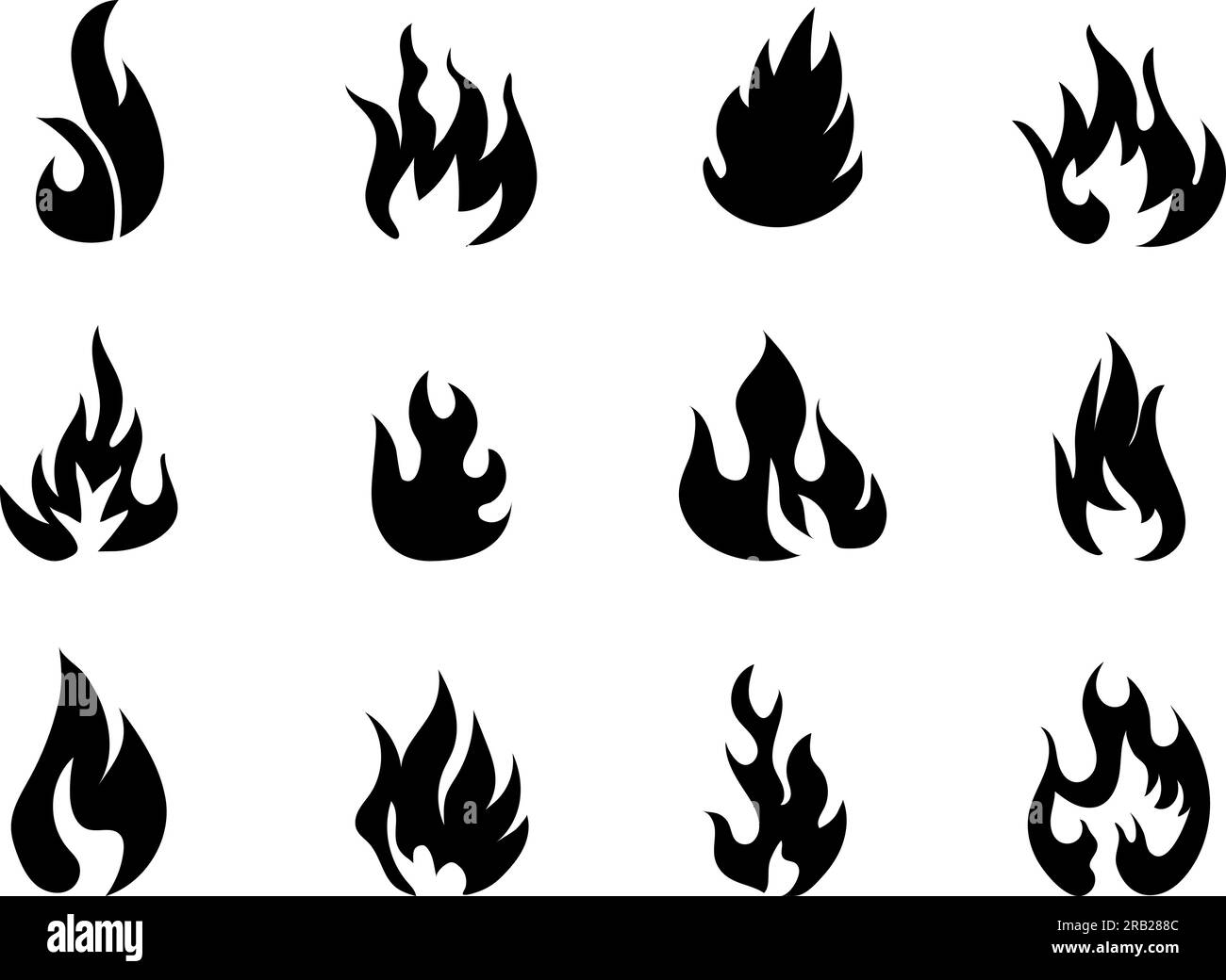 Fire icons set vector. Silhouette flame sign. Campfire burns in flat ...