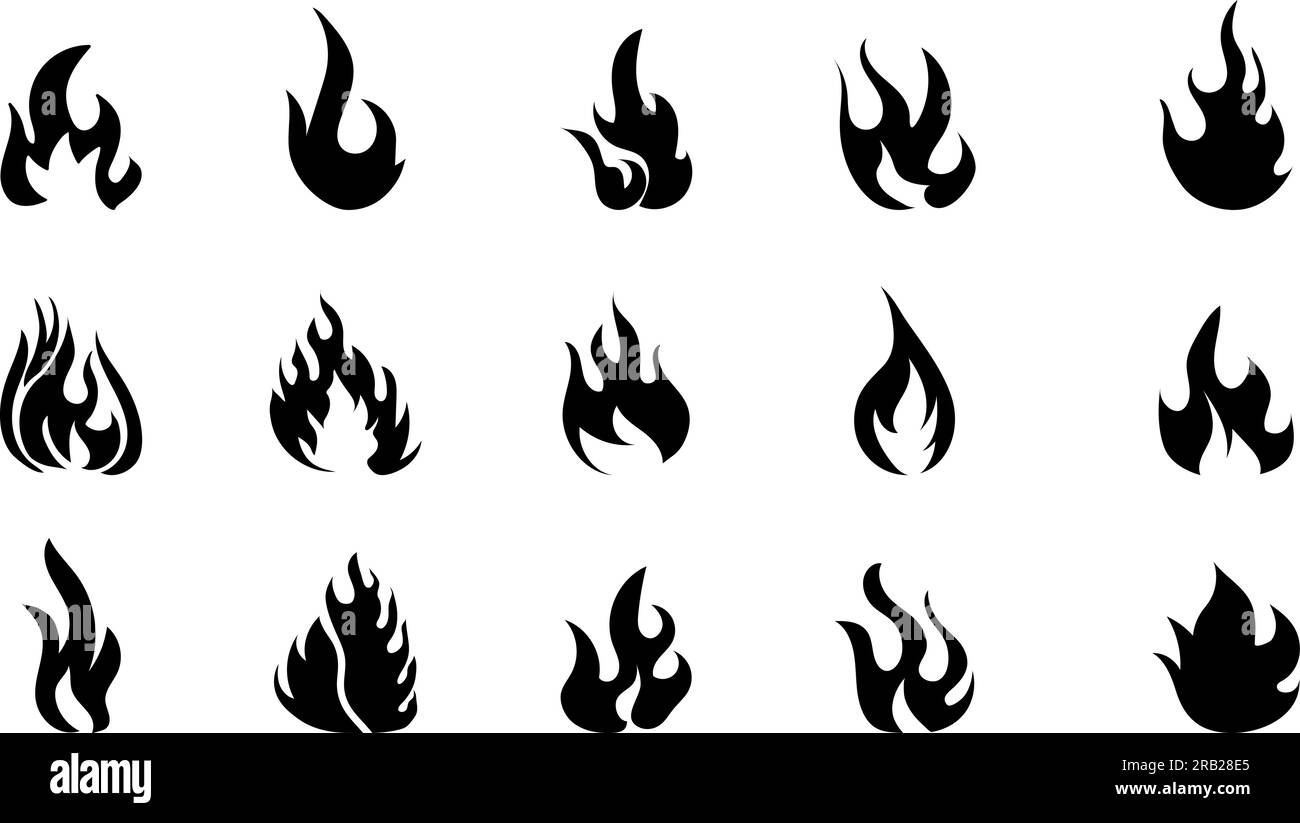 Fire icons set vector. Silhouette flame sign. Campfire burns in flat ...