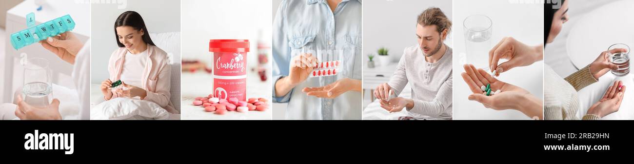 Collage of young people taking pills Stock Photo - Alamy