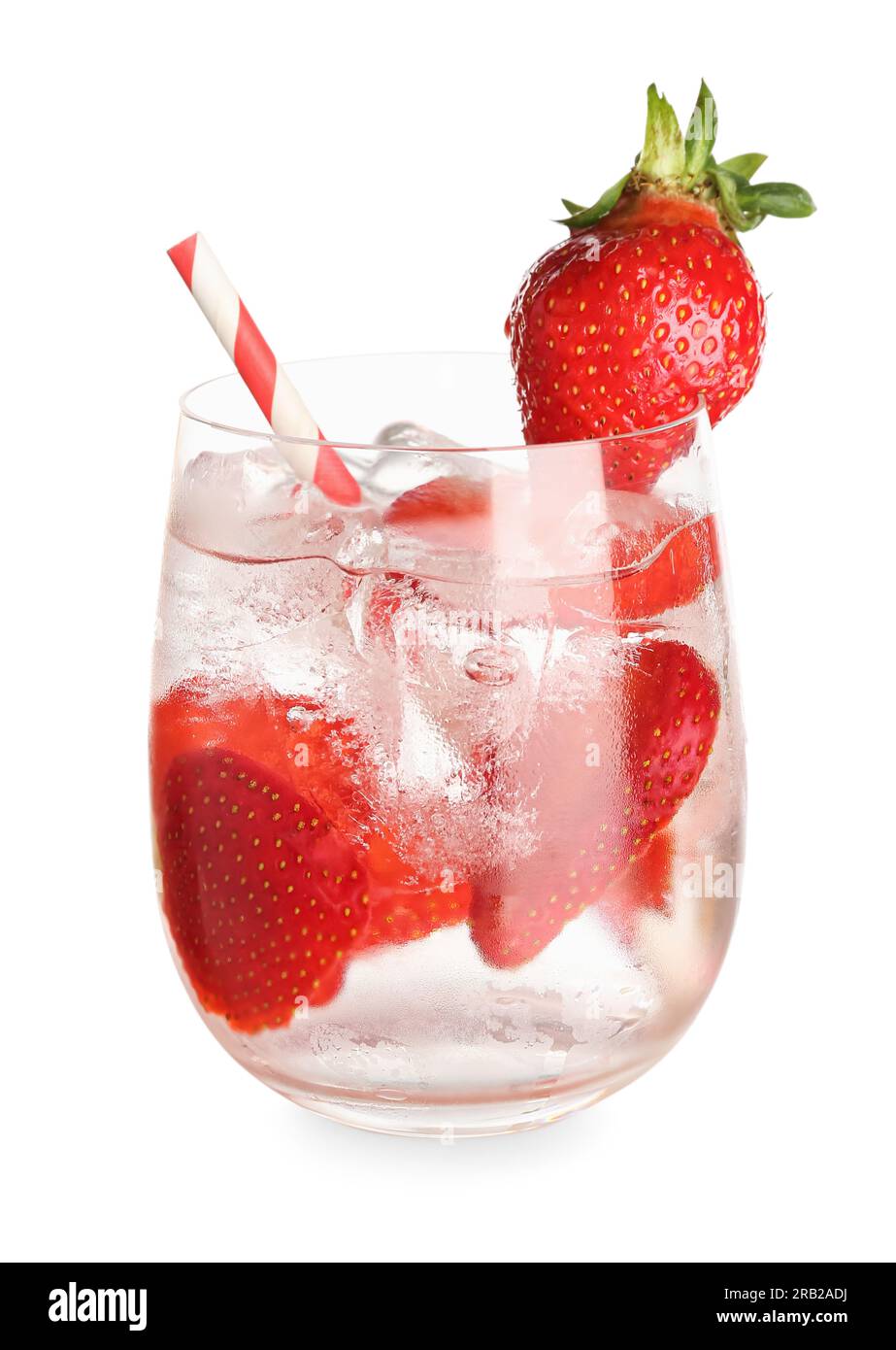 Glass of fresh lemonade with strawberry on white background Stock Photo ...