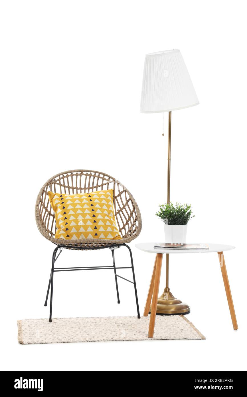 Wooden table white rug Cut Out Stock Images & Pictures - Alamy