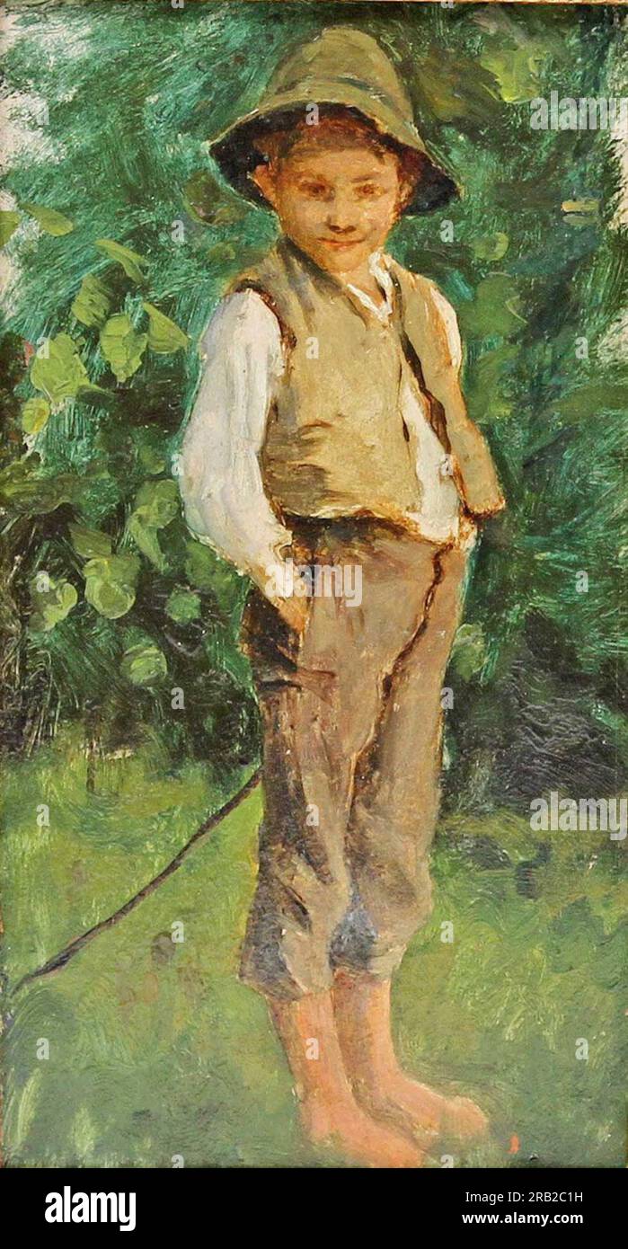 Oil study of a Tyrolean shepherd boy by Ludwig Knaus Stock Photo - Alamy