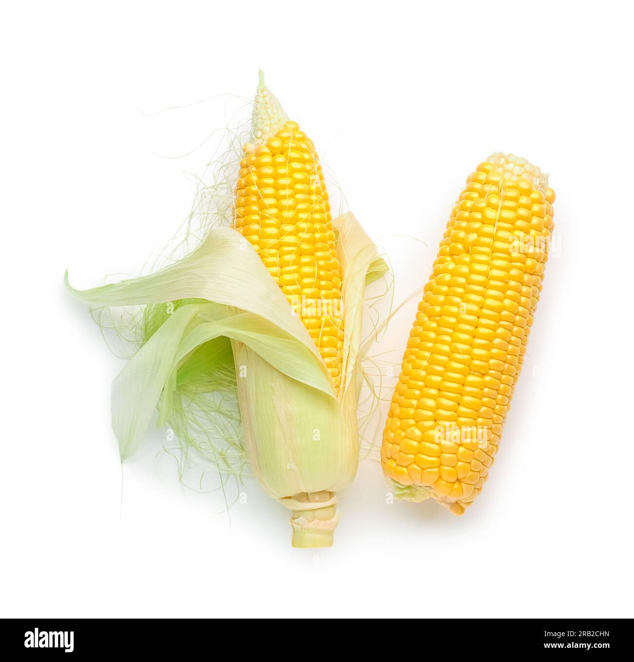 Fresh corn cobs on white background Stock Photo - Alamy