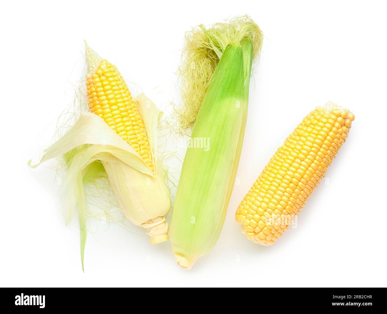 Fresh corn cobs on white background Stock Photo - Alamy