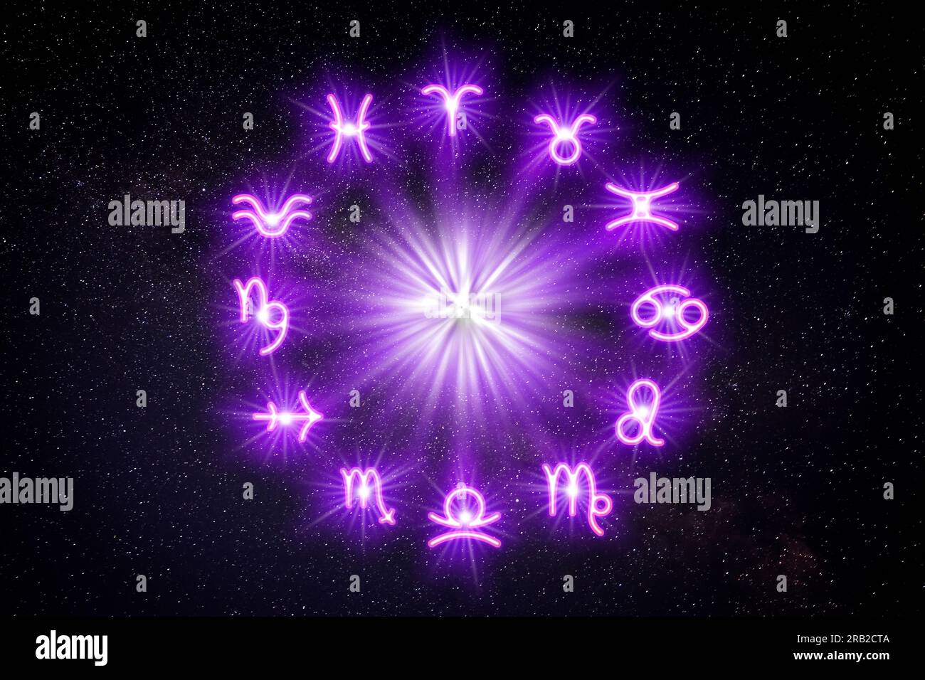 Zodiac wheel with twelve signs on starry sky background. Horoscopic ...