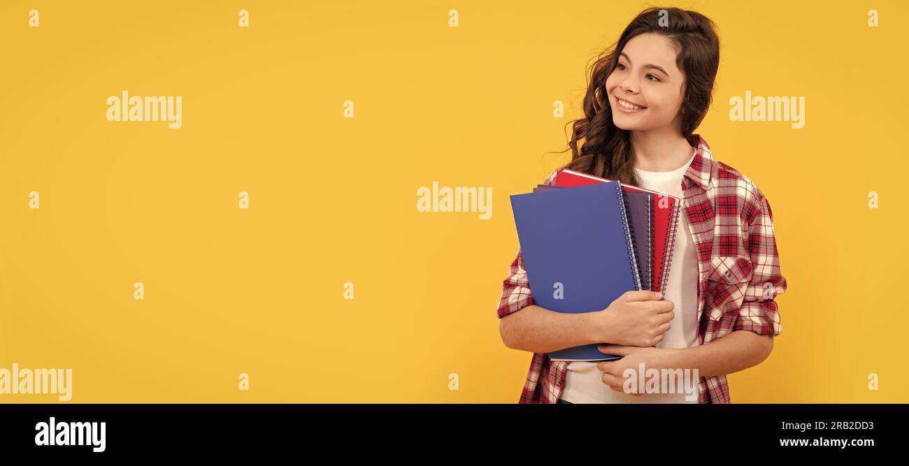 schoolgirl with notebook. back to school. teen girl ready to study ...
