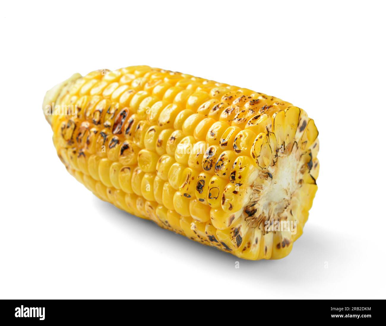 Cut tasty grilled corn cob on white background Stock Photo - Alamy