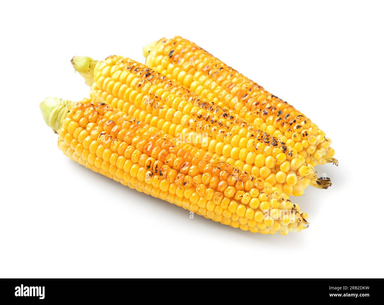 Tasty grilled corn cobs on white background Stock Photo - Alamy