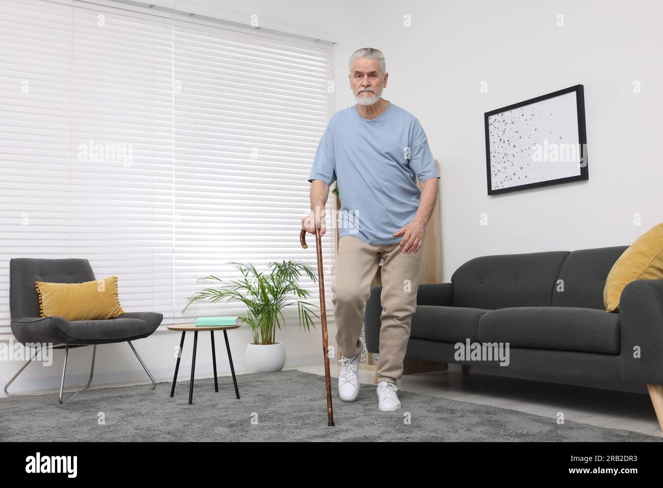 Senior man with walking cane at home Stock Photo - Alamy