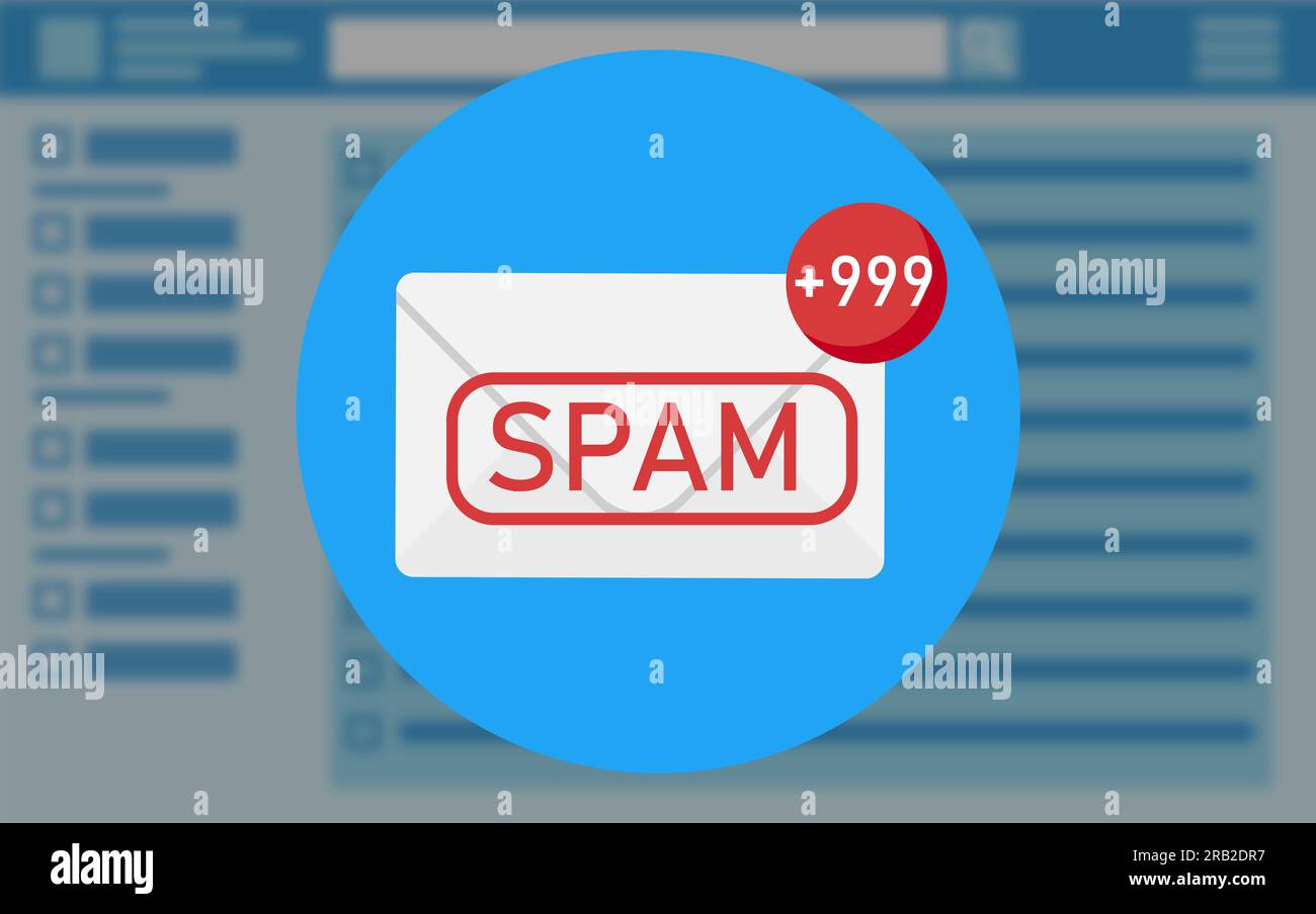 Illustration of email app interface with spam warning message Stock ...