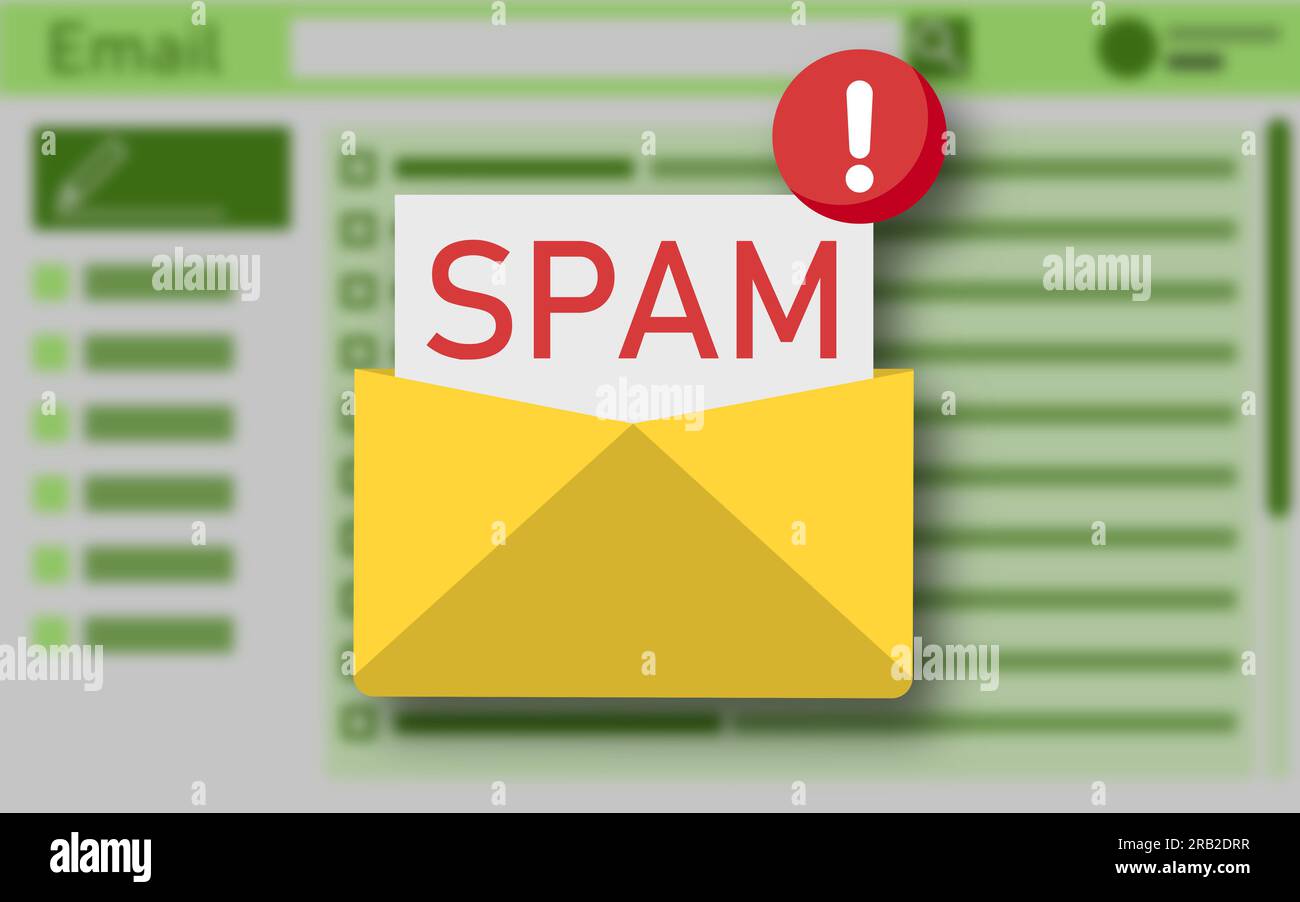 Illustration of email app interface with spam warning message Stock ...