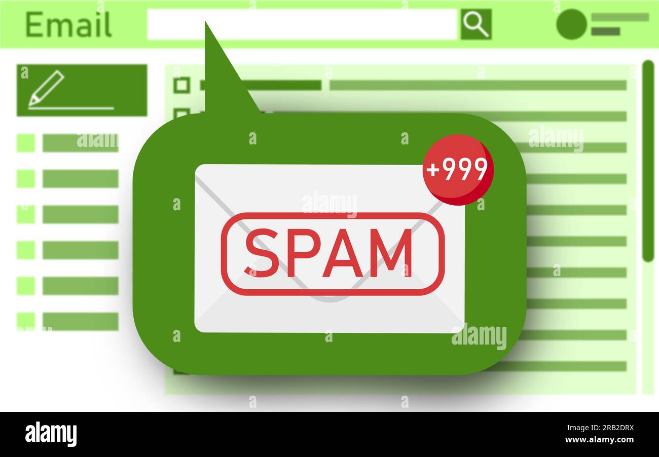 Illustration of email app interface with spam warning message Stock ...