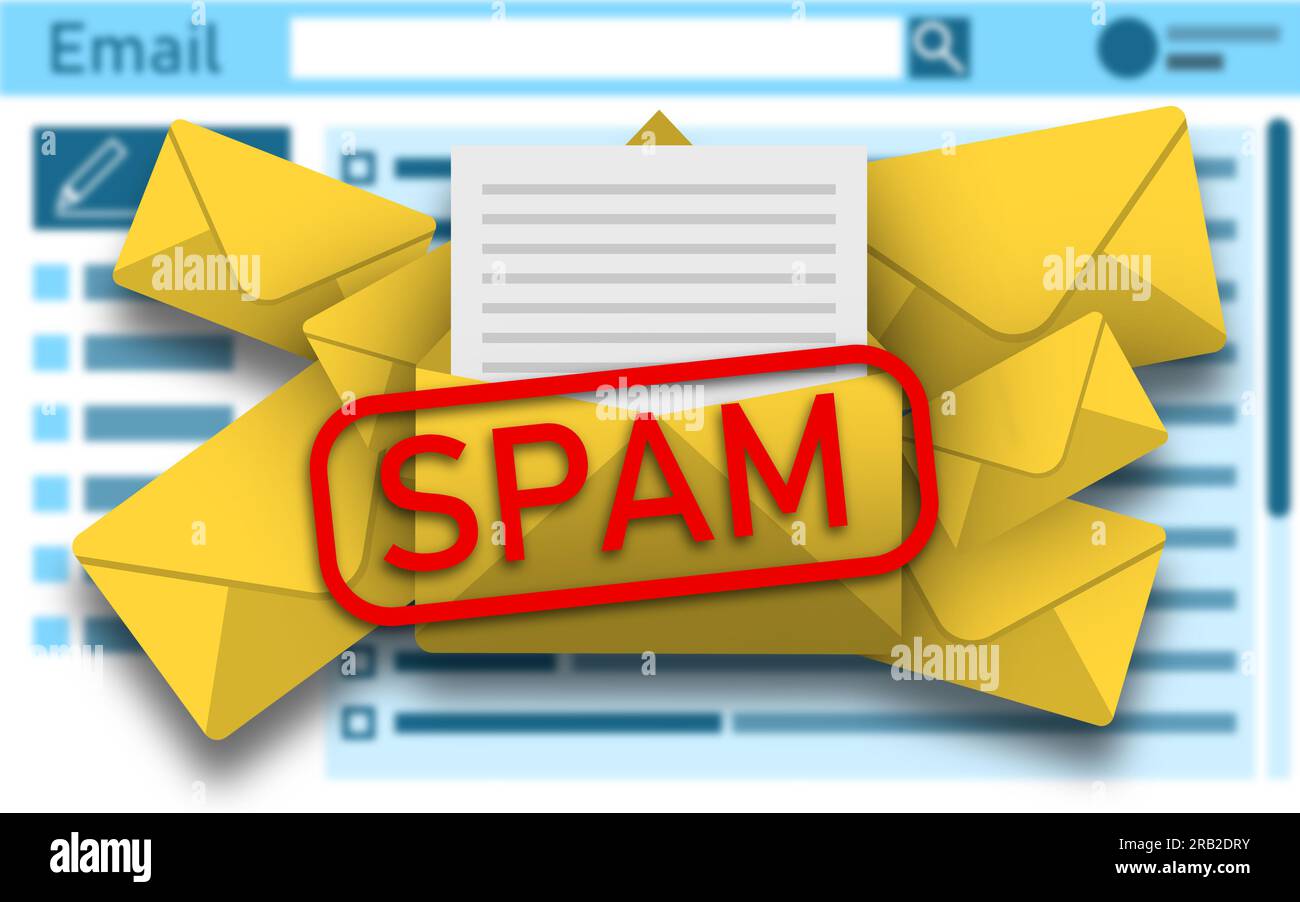 Illustration of email app interface with spam warning message Stock ...
