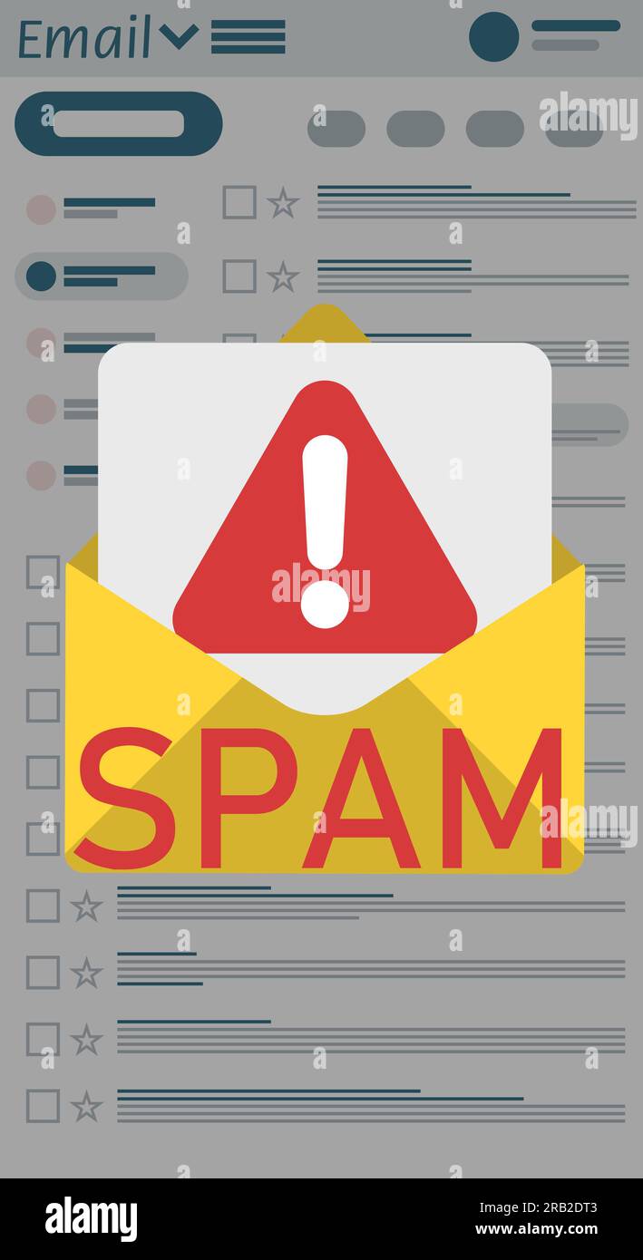 Illustration of email app interface with spam warning message Stock ...