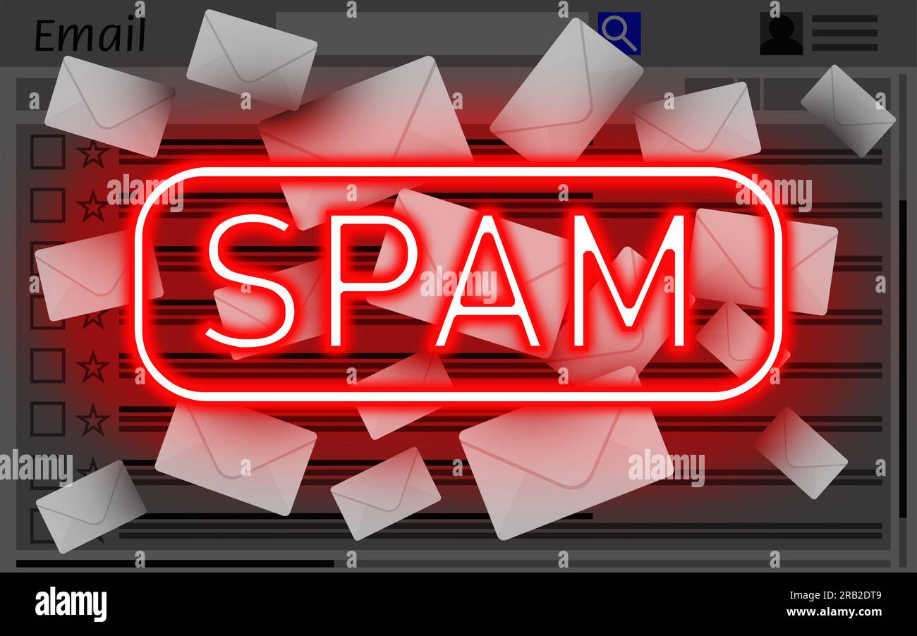 Illustration of email app interface with spam warning message Stock ...