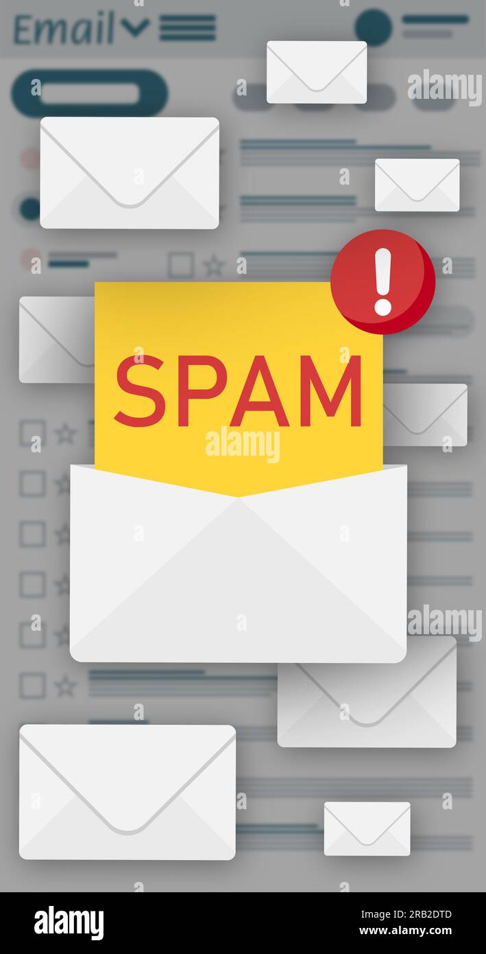 Illustration of email app interface with spam warning message Stock ...