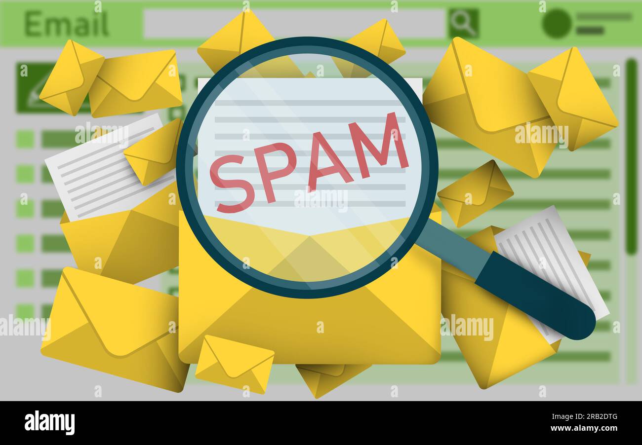 Illustration of email app interface with spam warning message Stock ...