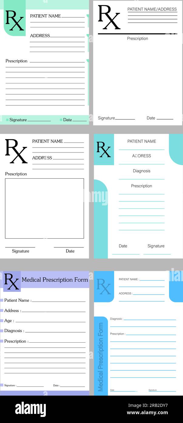 Collage with different medical prescription forms on grey background ...