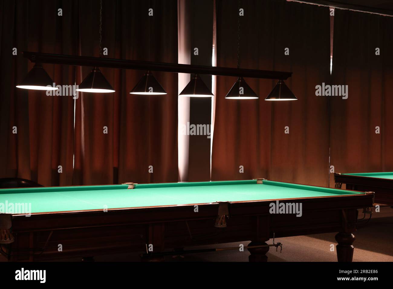 Empty green billiard tables in club. Pool Game Stock Photo - Alamy