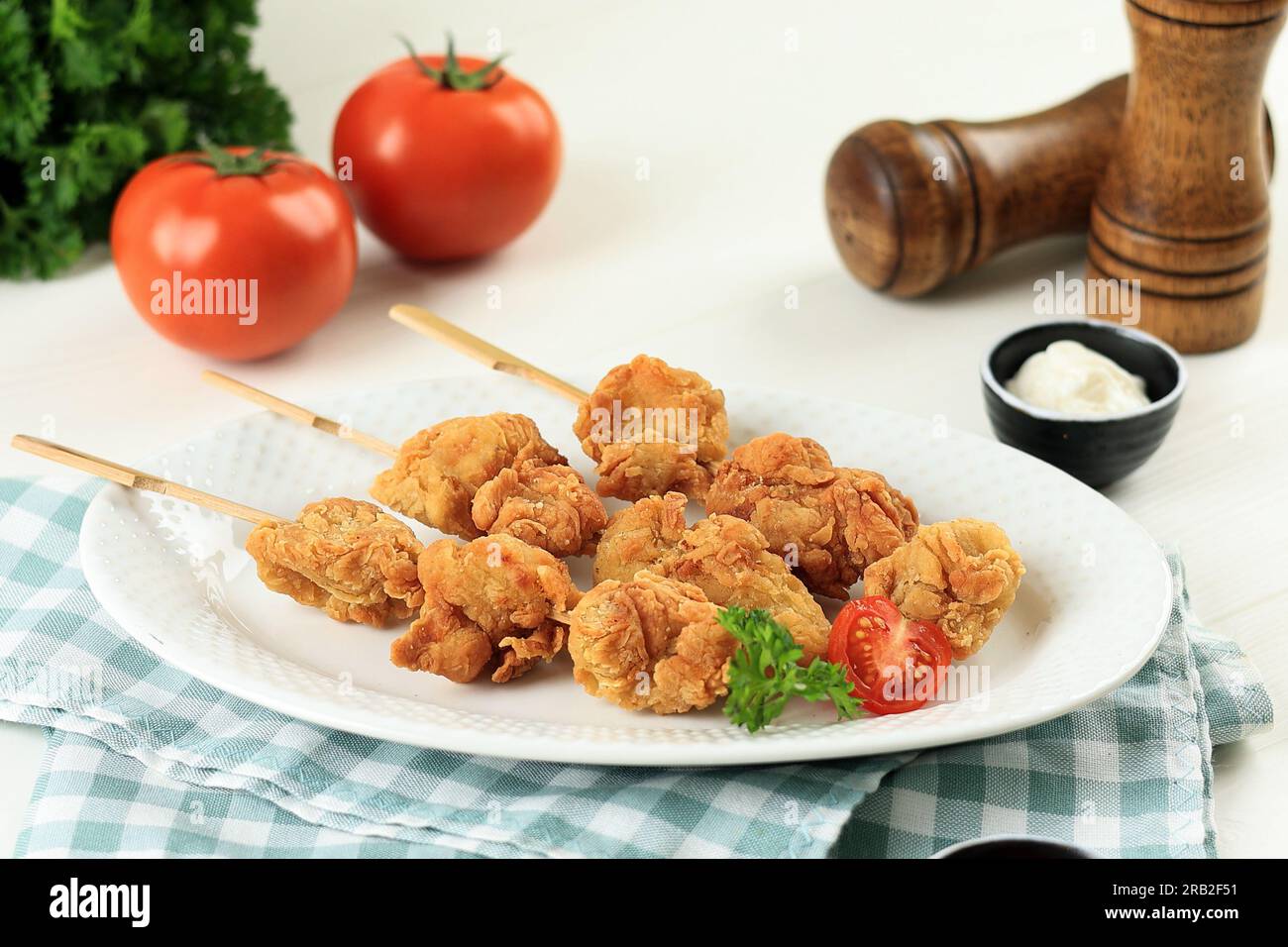 Japanese Food, Karaage Deep Fried Chicken in Bamboo Skewer Stock Photo ...