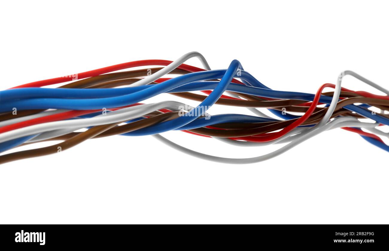 New colorful electrical wires isolated on white Stock Photo - Alamy