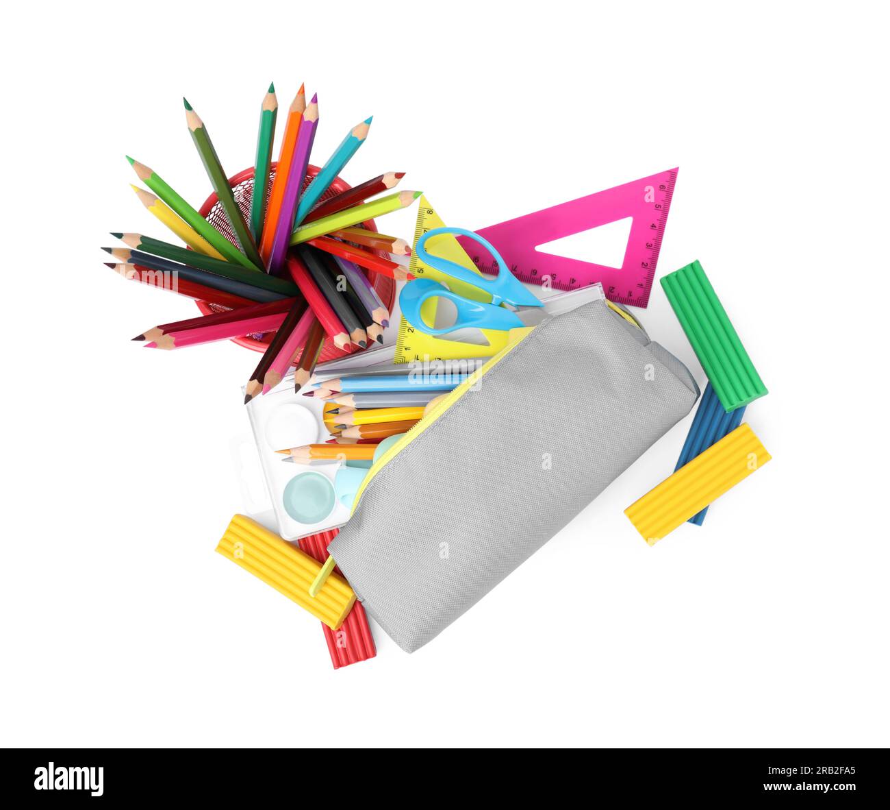 Many different school stationery isolated on white, top view Stock ...