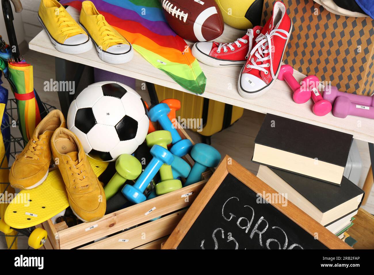 Many different stuff in room. Garage sale Stock Photo - Alamy