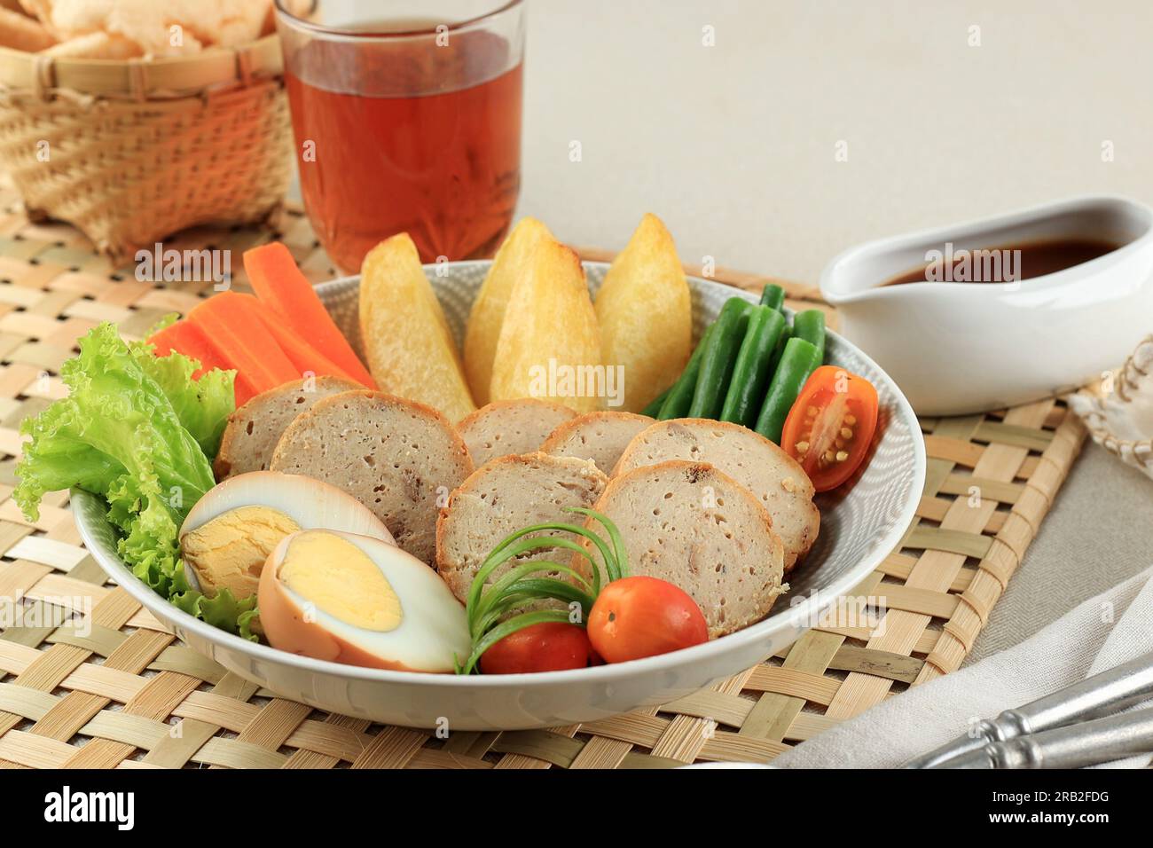 Chicken Galantine with various Steamed Vegetable Side Dish, Served with ...
