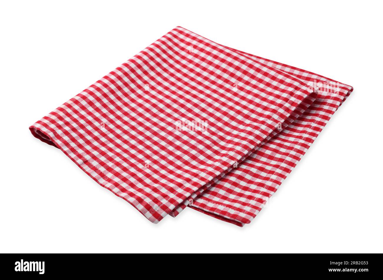 New red checkered tablecloth on white background Stock Photo - Alamy