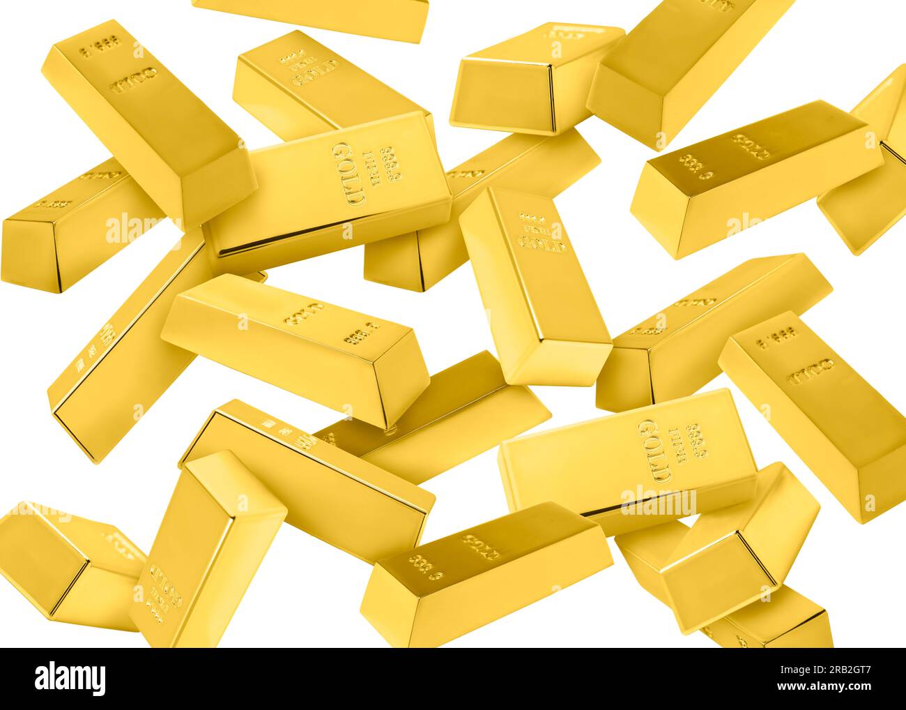 Many gold bars falling on white background Stock Photo - Alamy
