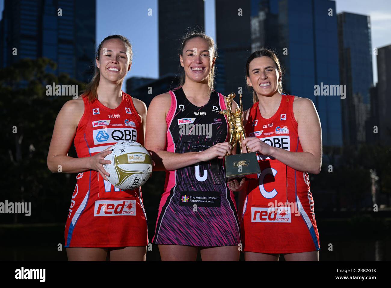 Melbourne, Australia. 07th July, 2023. (L-R) NSW Swifts co-captain ...