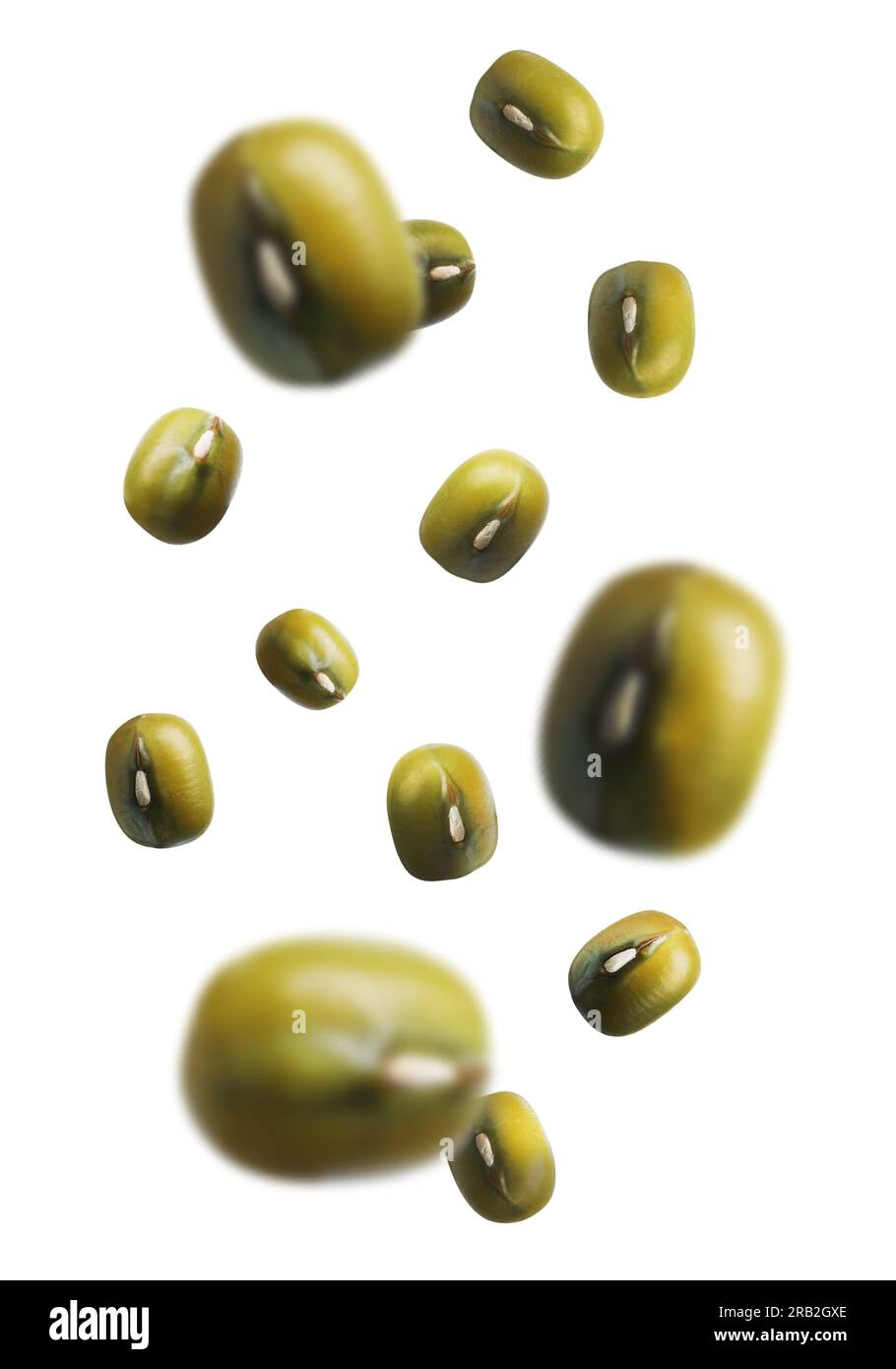 Raw mung beans falling on white background Stock Photo - Alamy